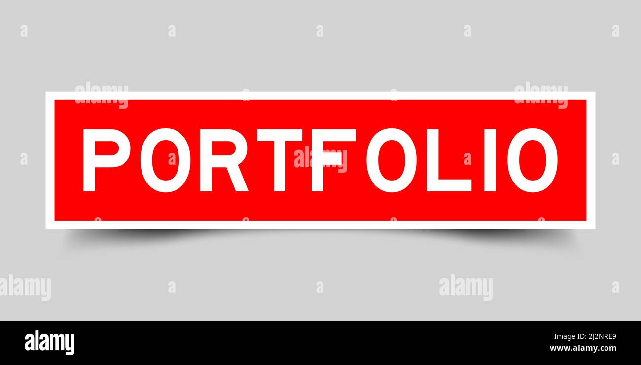 Square label banner with word portfolio in red color on gray background ...