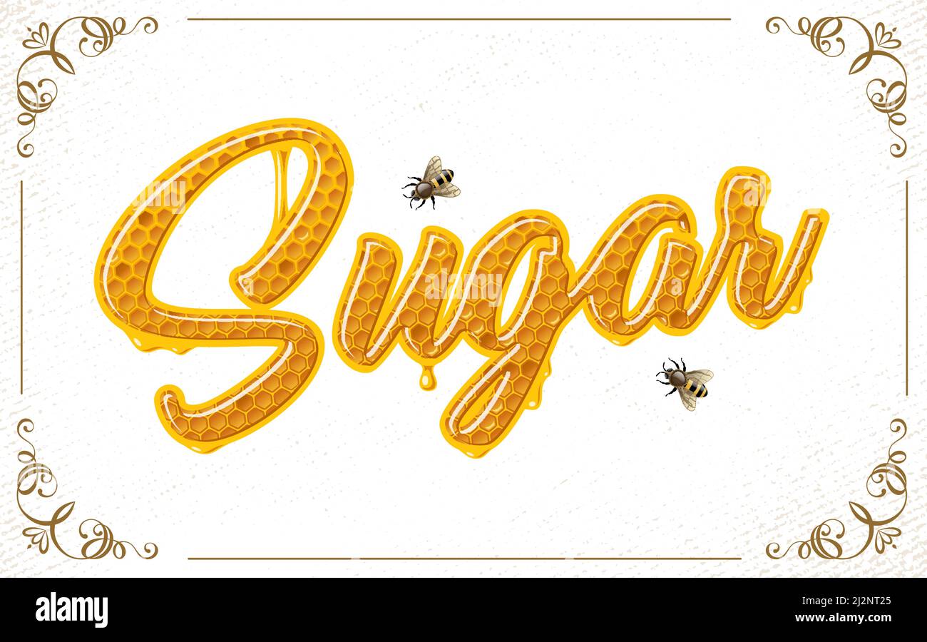 sugar lettering with honeycomb patten. Vector shiny illustration Stock ...