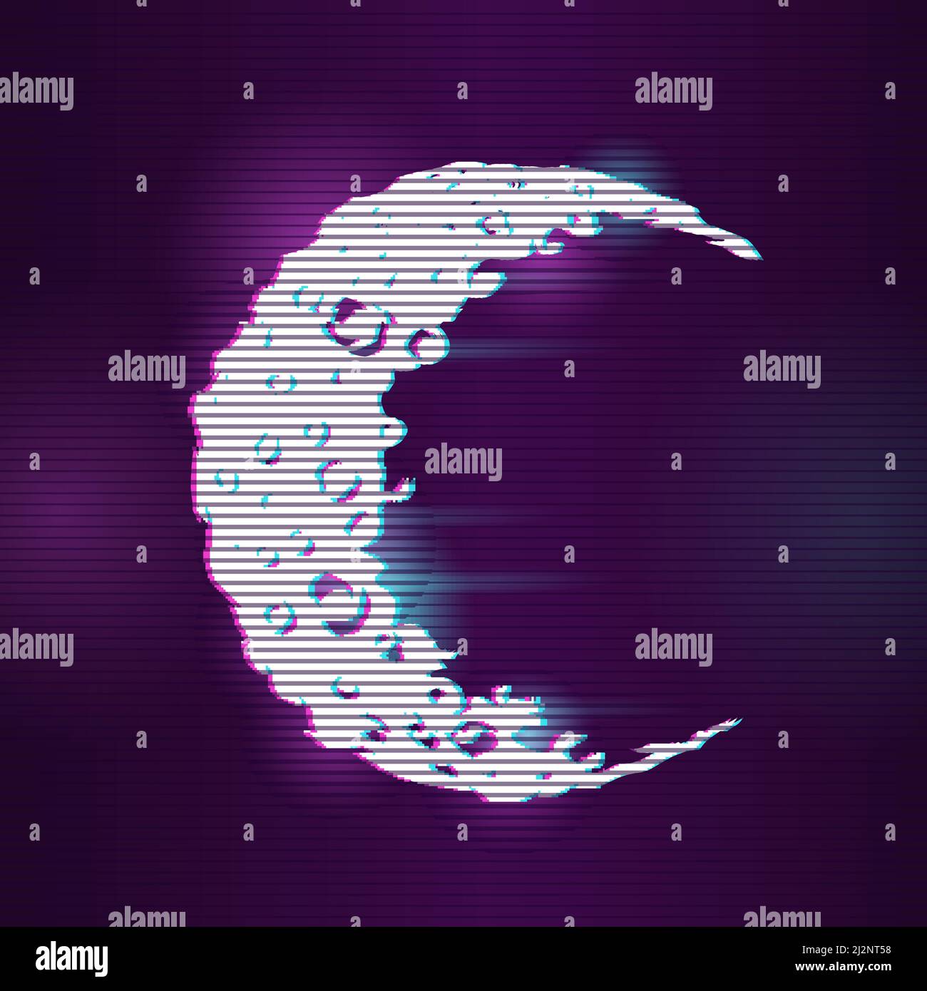 Concept illustration with glitch effect with moon icon. Vector digital ...