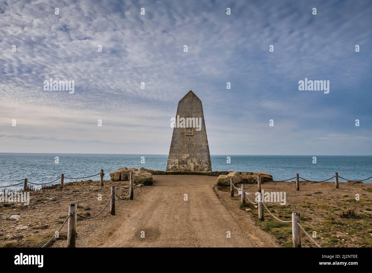Portland Bill Trinity House cairn that marks the most western point on ...