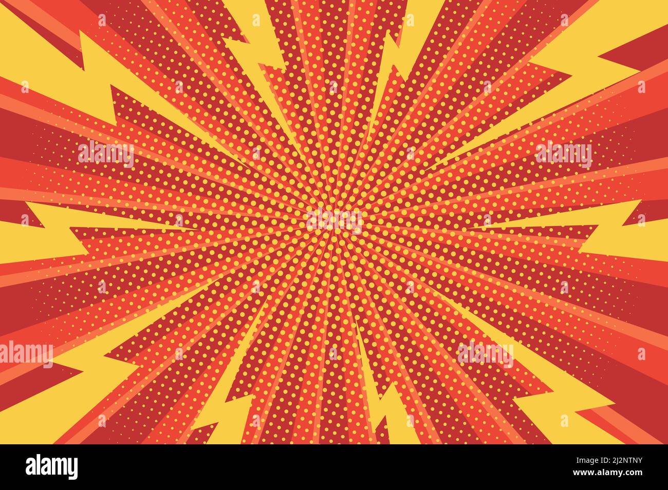 Comic abstract bright background with yellow lightnings halftone red ...