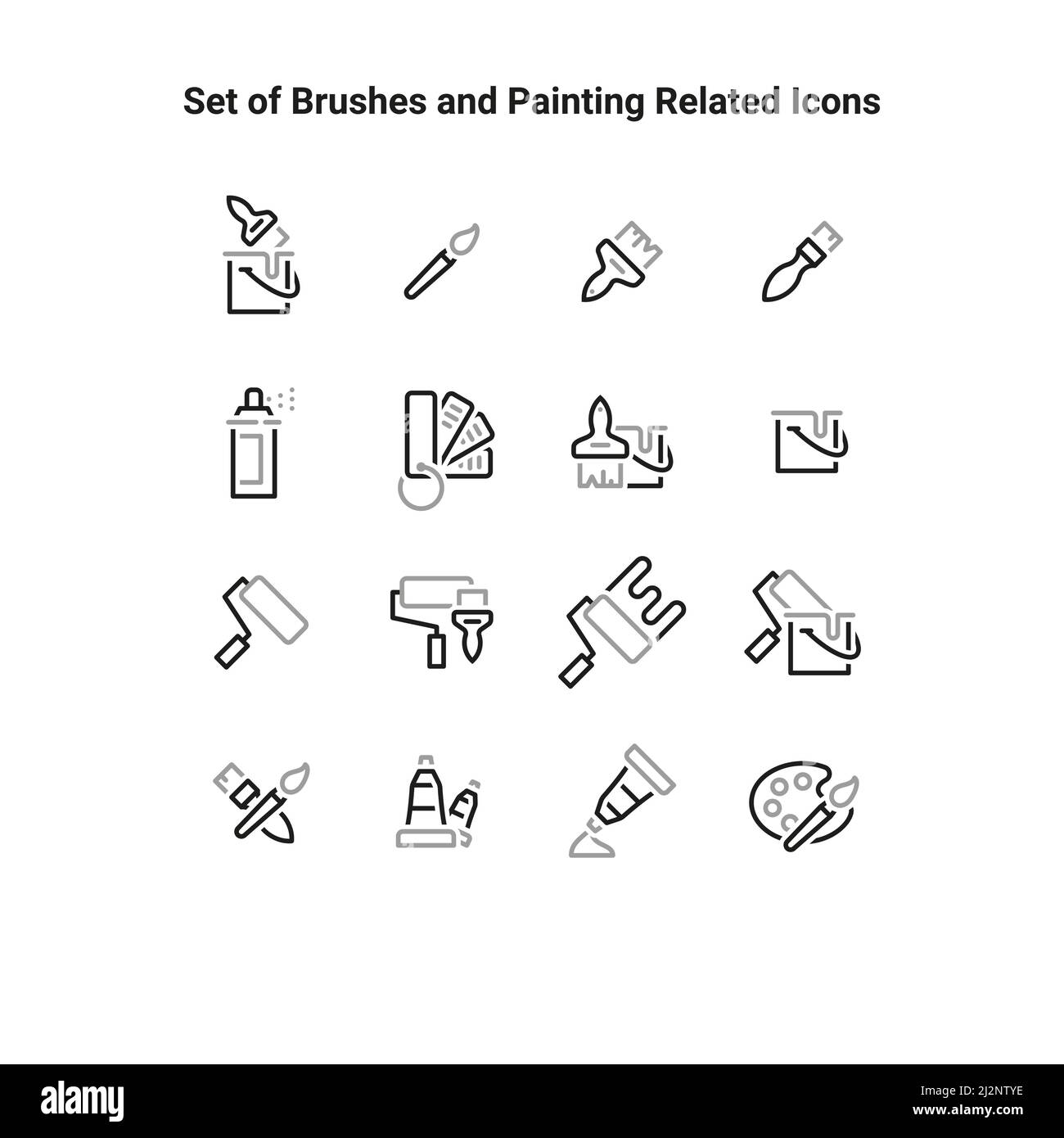 Simple Set of Brushes and Painting Related Vector Line Icons. Contains ...