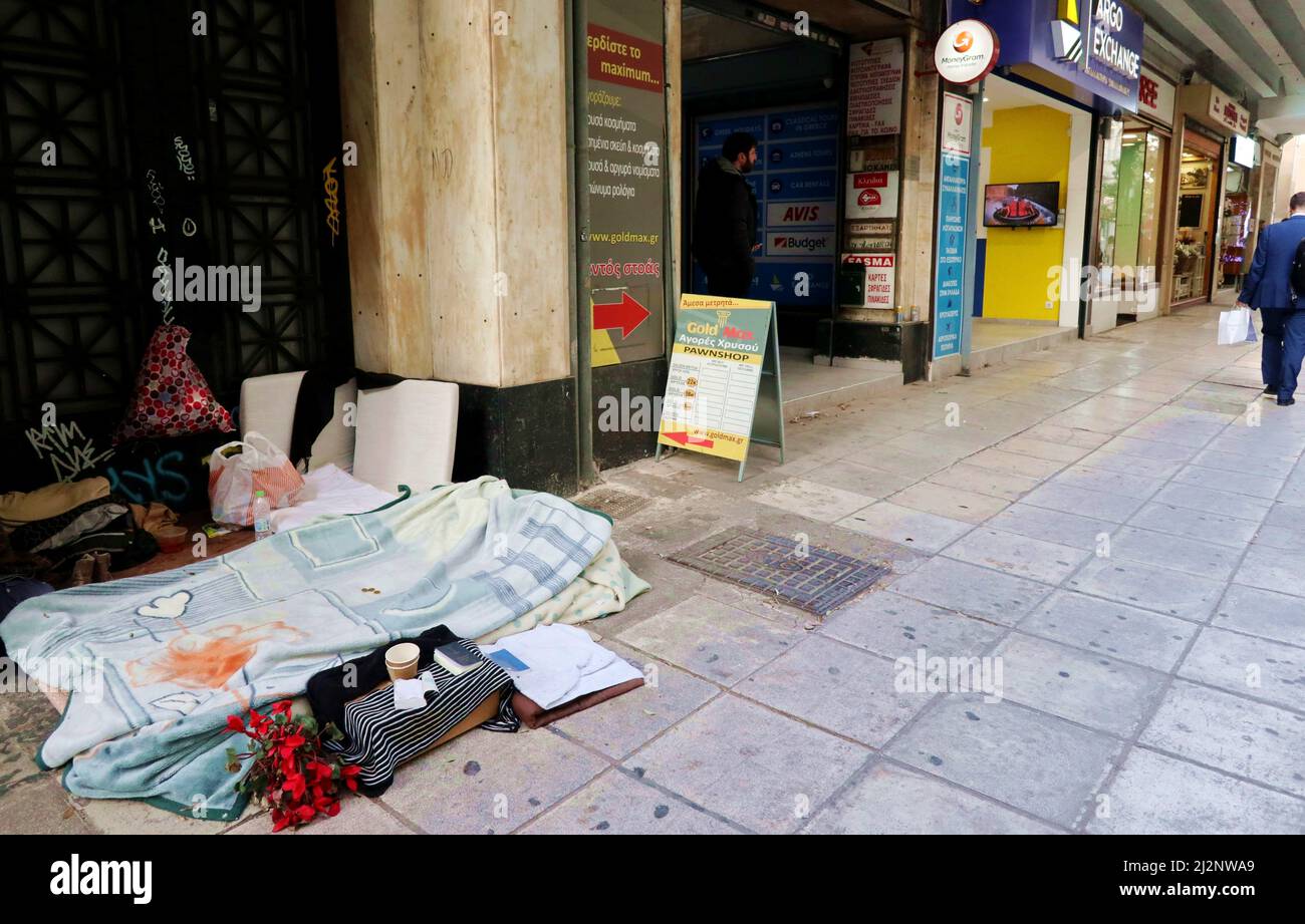 A homeless' shelter seen in Athens, Greece, April 1 2022. According to ...