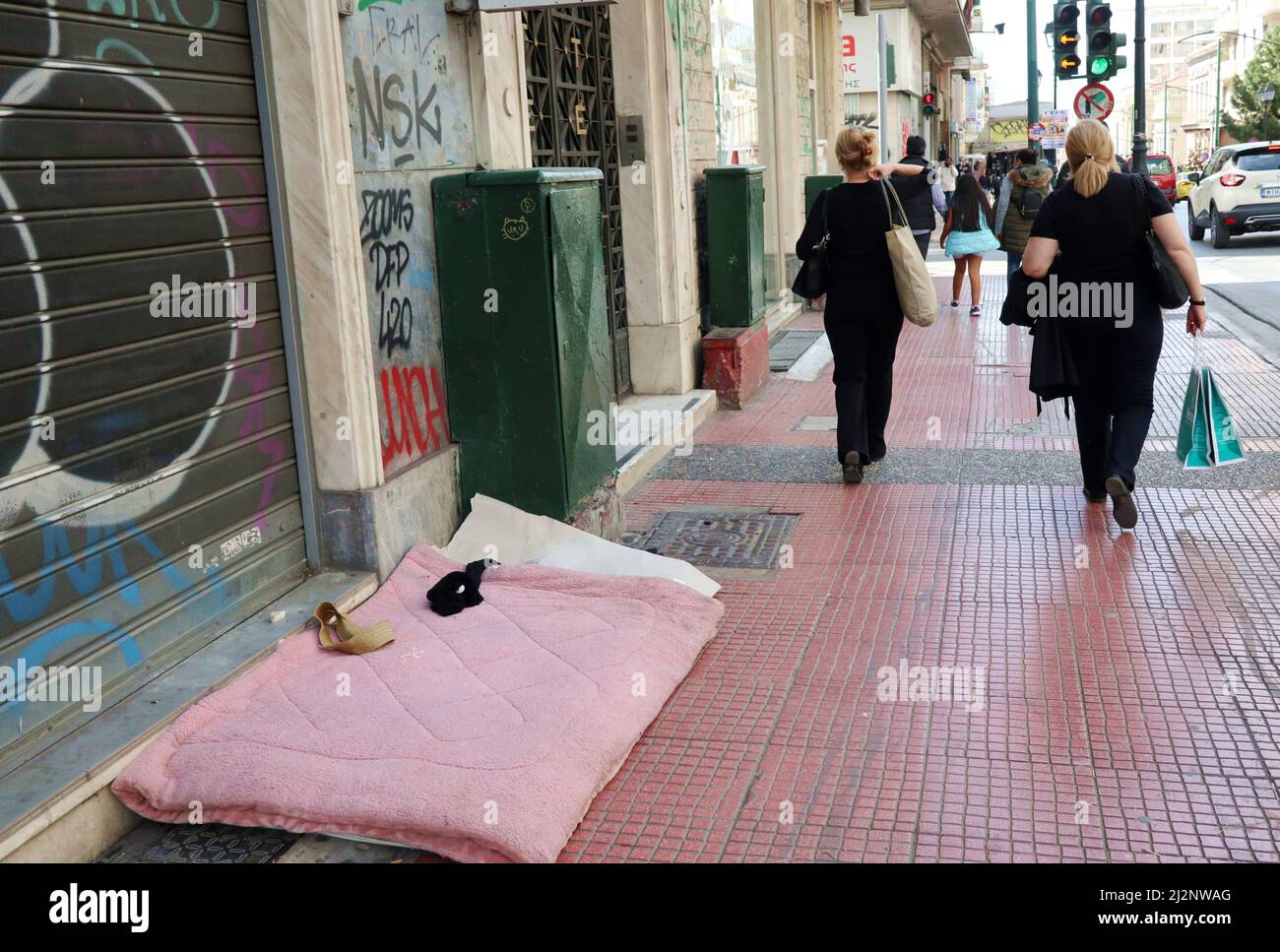 A homeless' shelter seen in Athens, Greece, April 2 2022. According to ...
