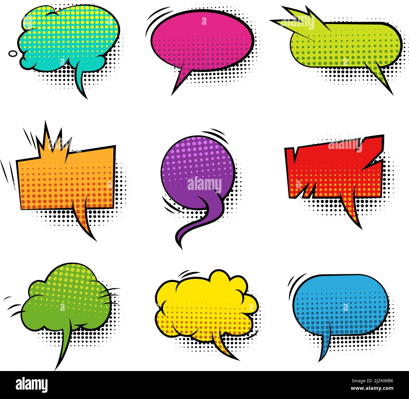 Comic colorful blank speech bubbles collection with sound and halftone ...