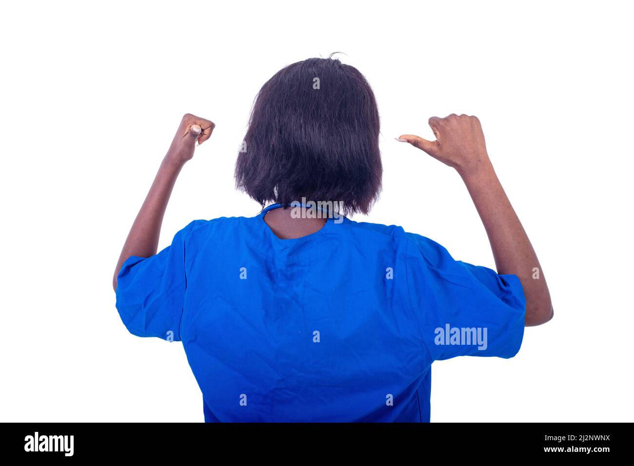 Pointing behind with her thumb hi-res stock photography and images - Alamy