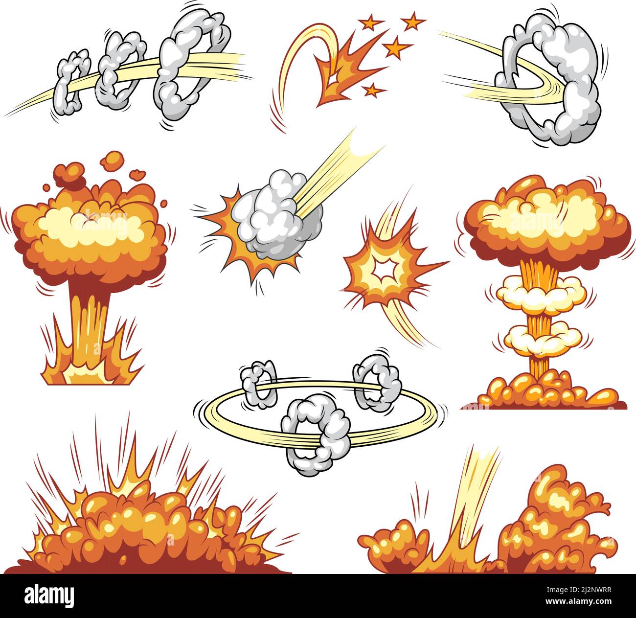 Comic colorful explosive elements collection with bursts explosions and ...