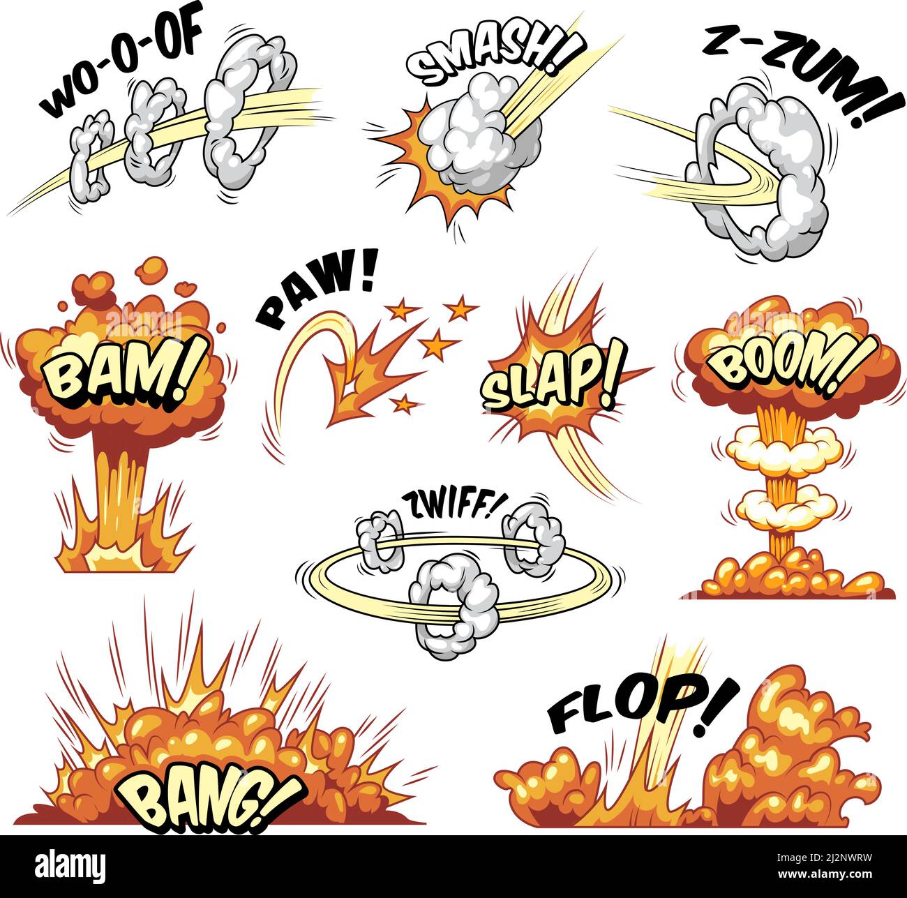 Comic explosions colorful set with different wordings clouds explosive ...