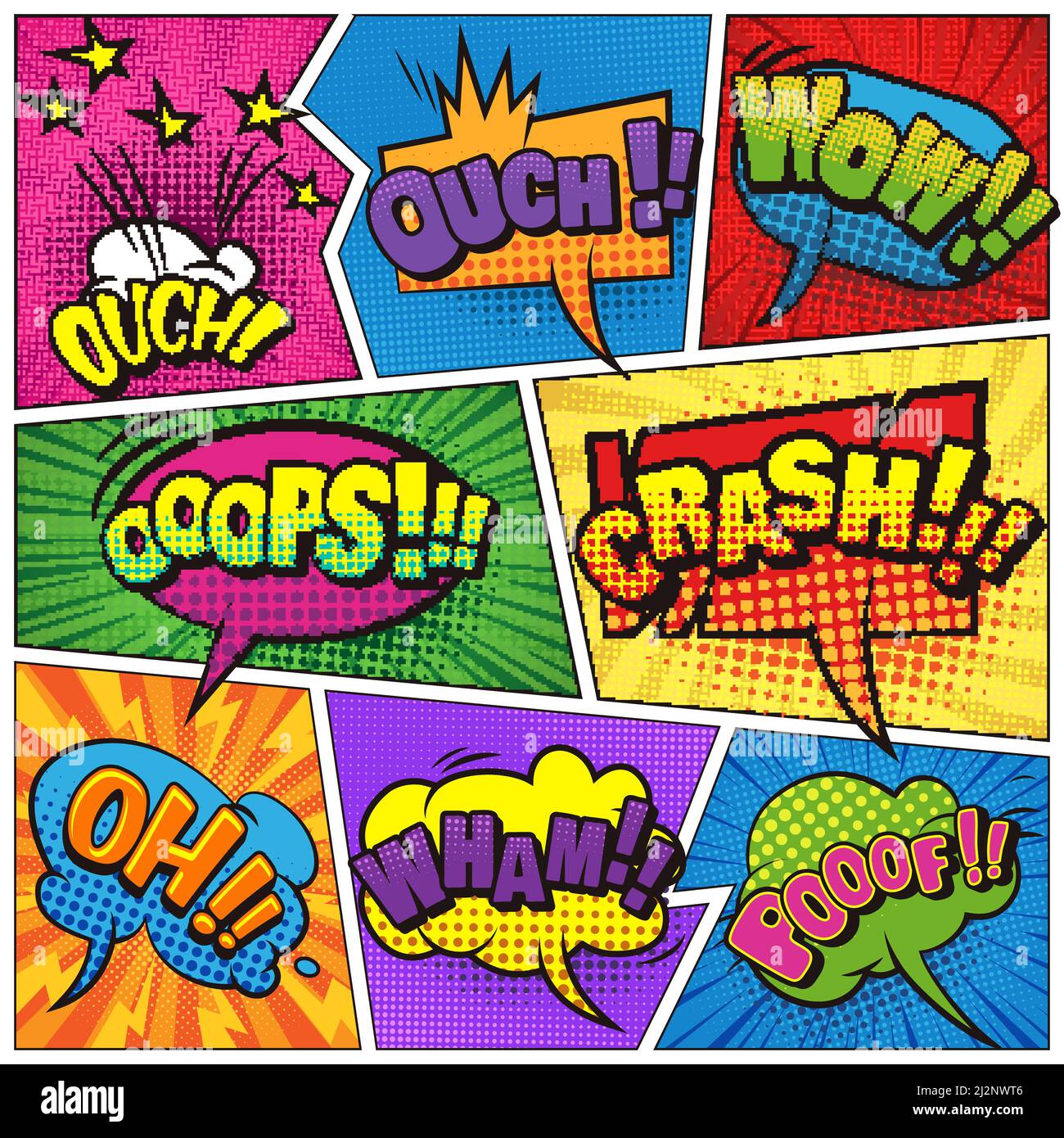 Comic book page light template with colorful speech bubbles bright ...