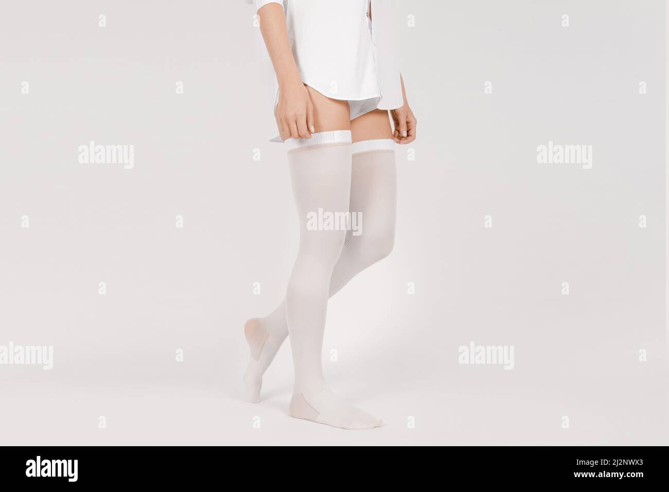 Anti-embolic Compression Hosiery for surgery isolated on white. Medical ...