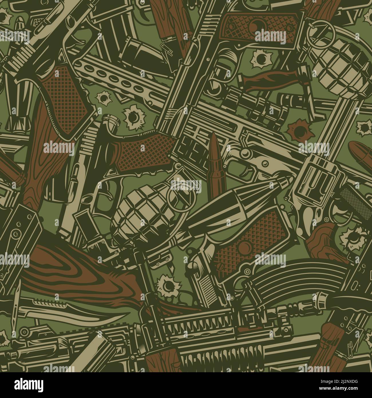 Vintage military seamless pattern with grenade sniper and assault ...