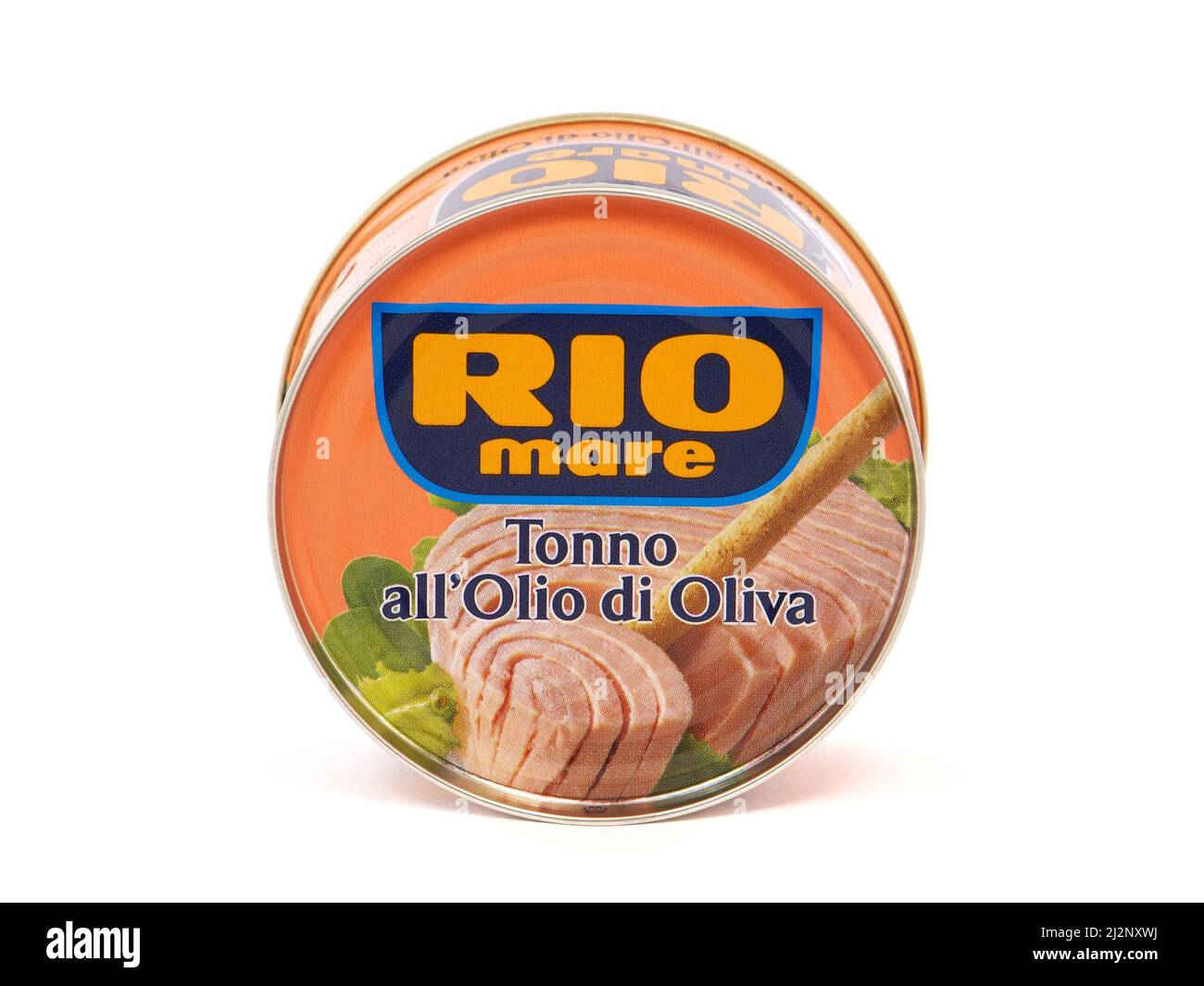 BUCHAREST, ROMANIA - OCTOBER 20, 2018. Rio Mare can of tuna fish in ...