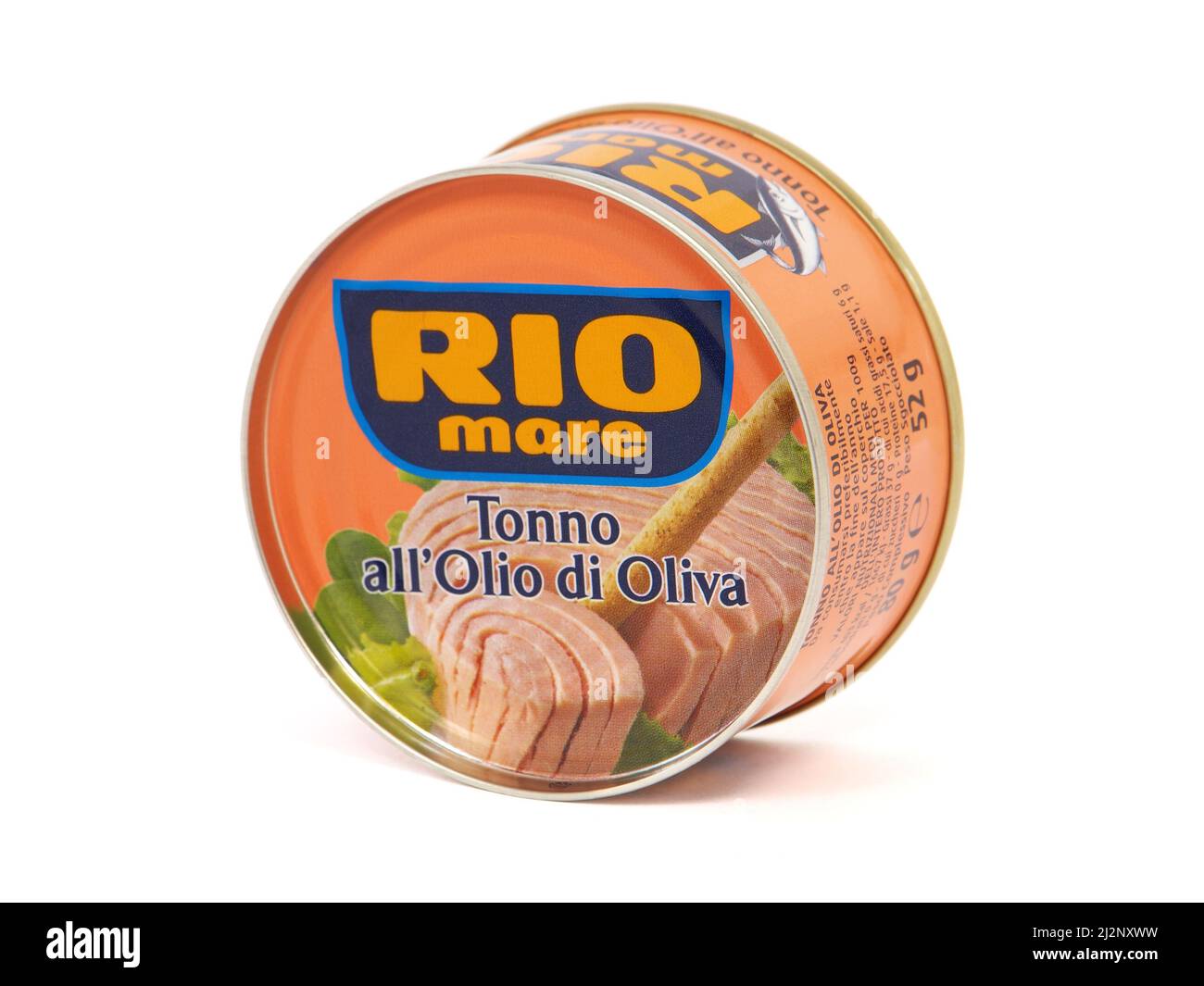 BUCHAREST, ROMANIA - OCTOBER 20, 2018. Rio Mare can of tuna fish in ...