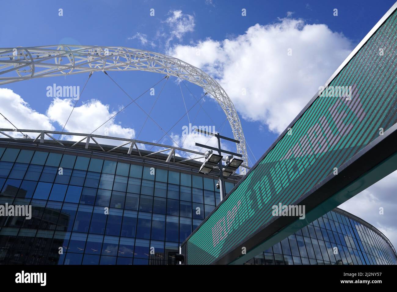 A general view of the Wembley arch and a welcome sign before the Papa ...