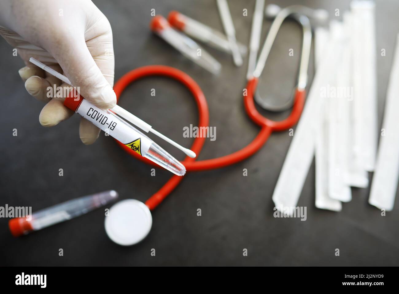 Medical background. Cotton swabs for taking a smear on the table. test ...