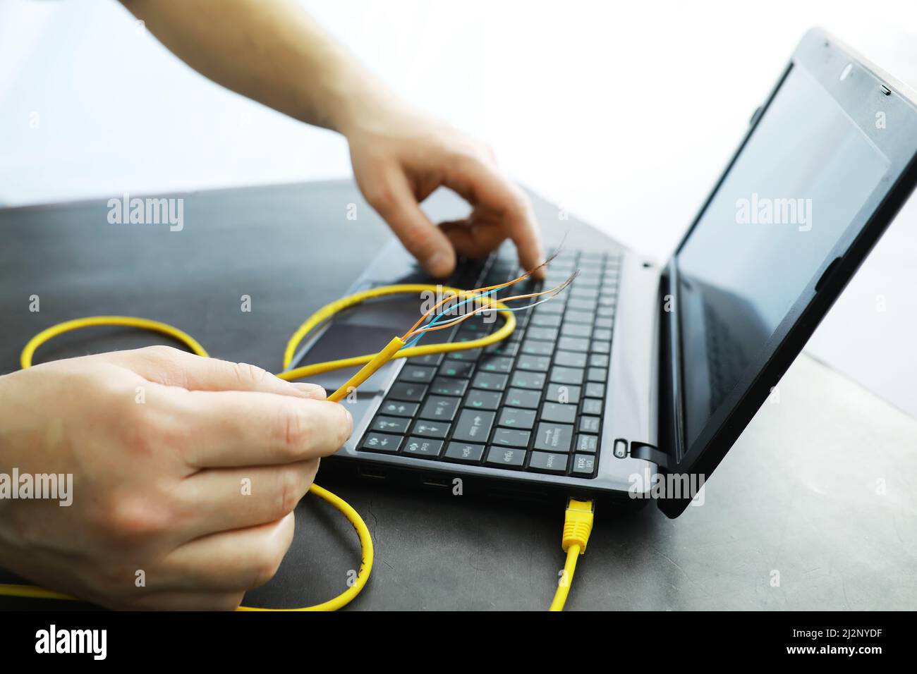 Information Technology. Laptop connected to Internet. Information war ...