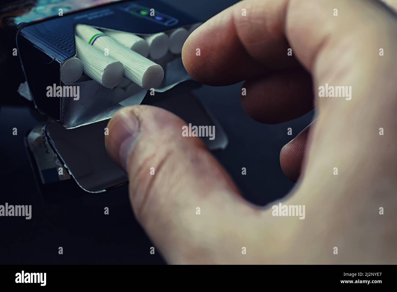 Tobacco smoking. Cigarettes in pack. Harmful deadly habit of smoking ...