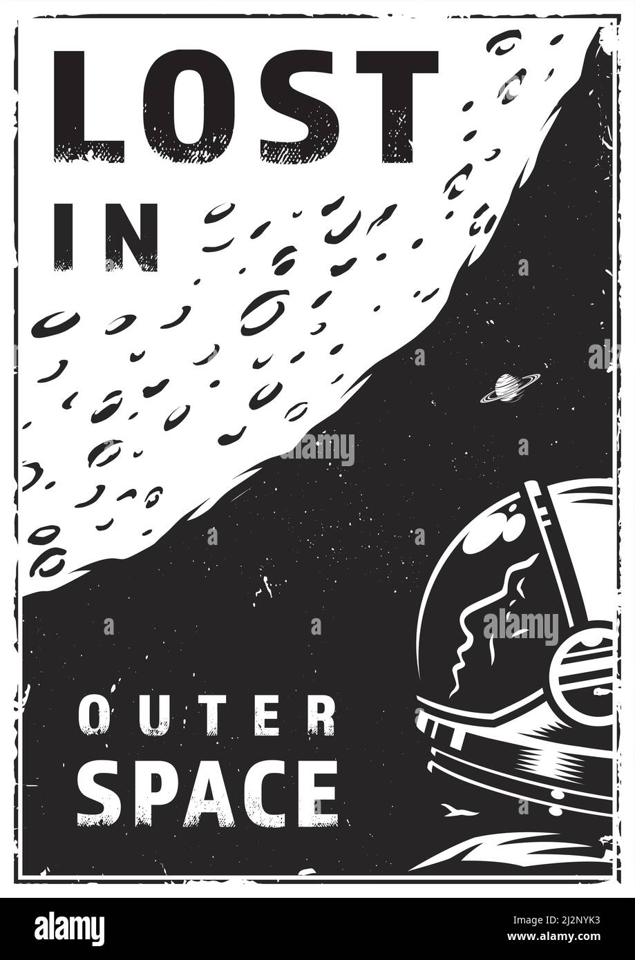 Vintage galaxy exploration poster with cosmonaut near moon in outer ...
