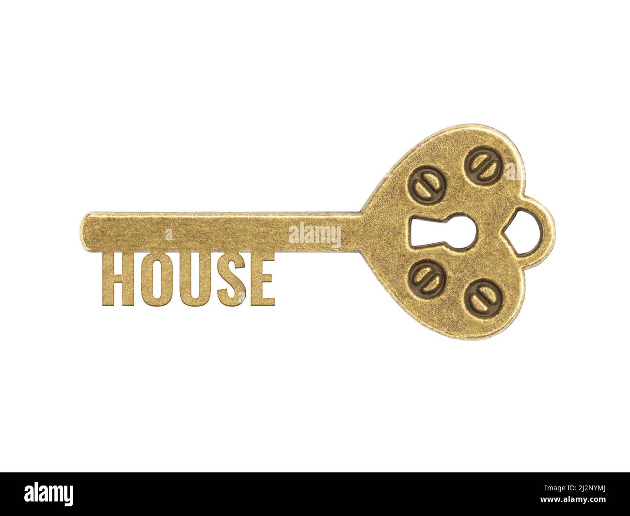 Bronze vintage antique keys with word House isolated on white ...