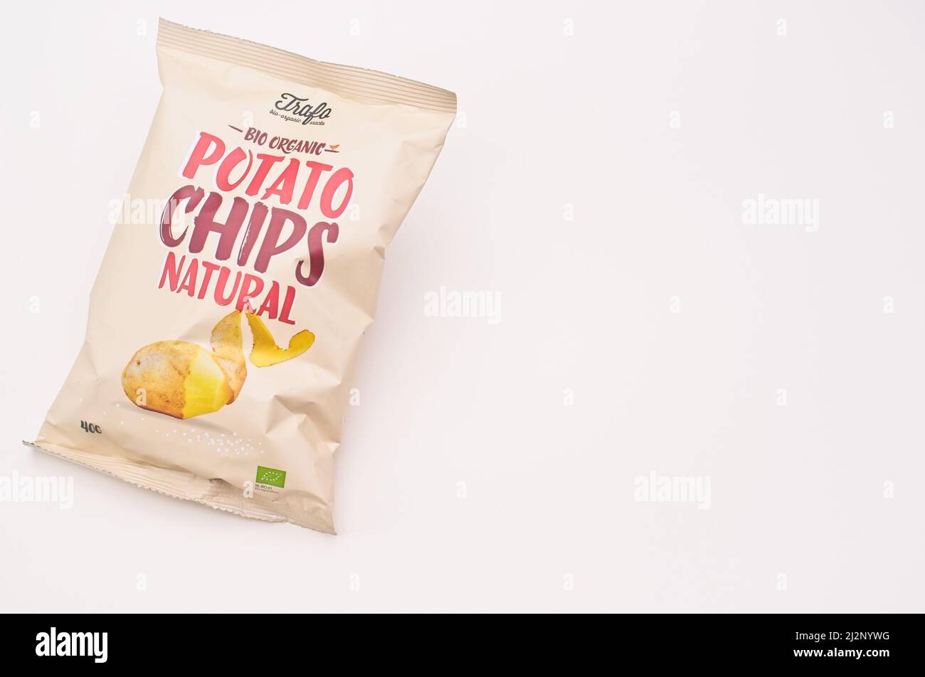 Natural potato chips in a plastic package - Snack and appetizer concept ...