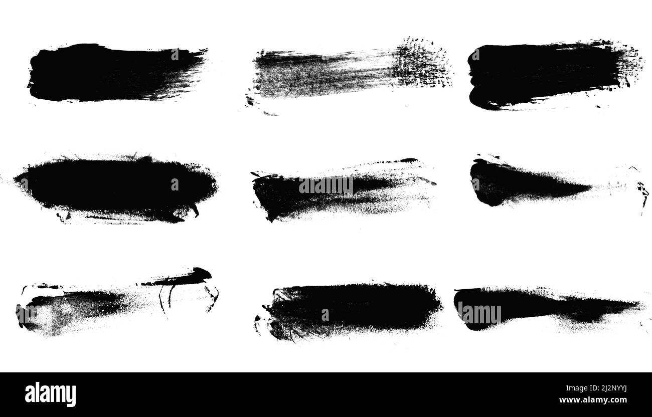 set of black strokes of paint isolated on white background. High ...