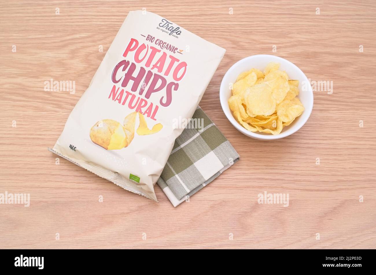 Natural potato chips in a plastic package - Snack and appetizer concept ...