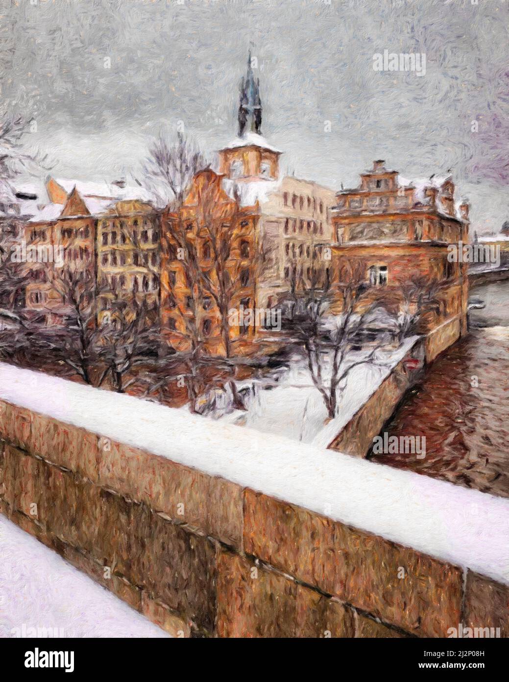Digital painting modern artistic artwork, Prague Czechia, drawing in ...
