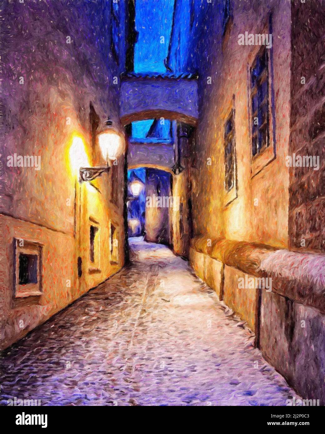 Digital painting modern artistic artwork, Prague Czechia, drawing in ...