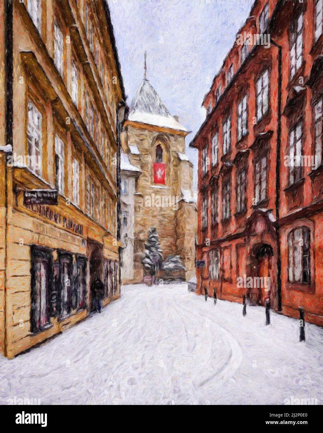 Digital painting modern artistic artwork, Prague Czechia, drawing in ...