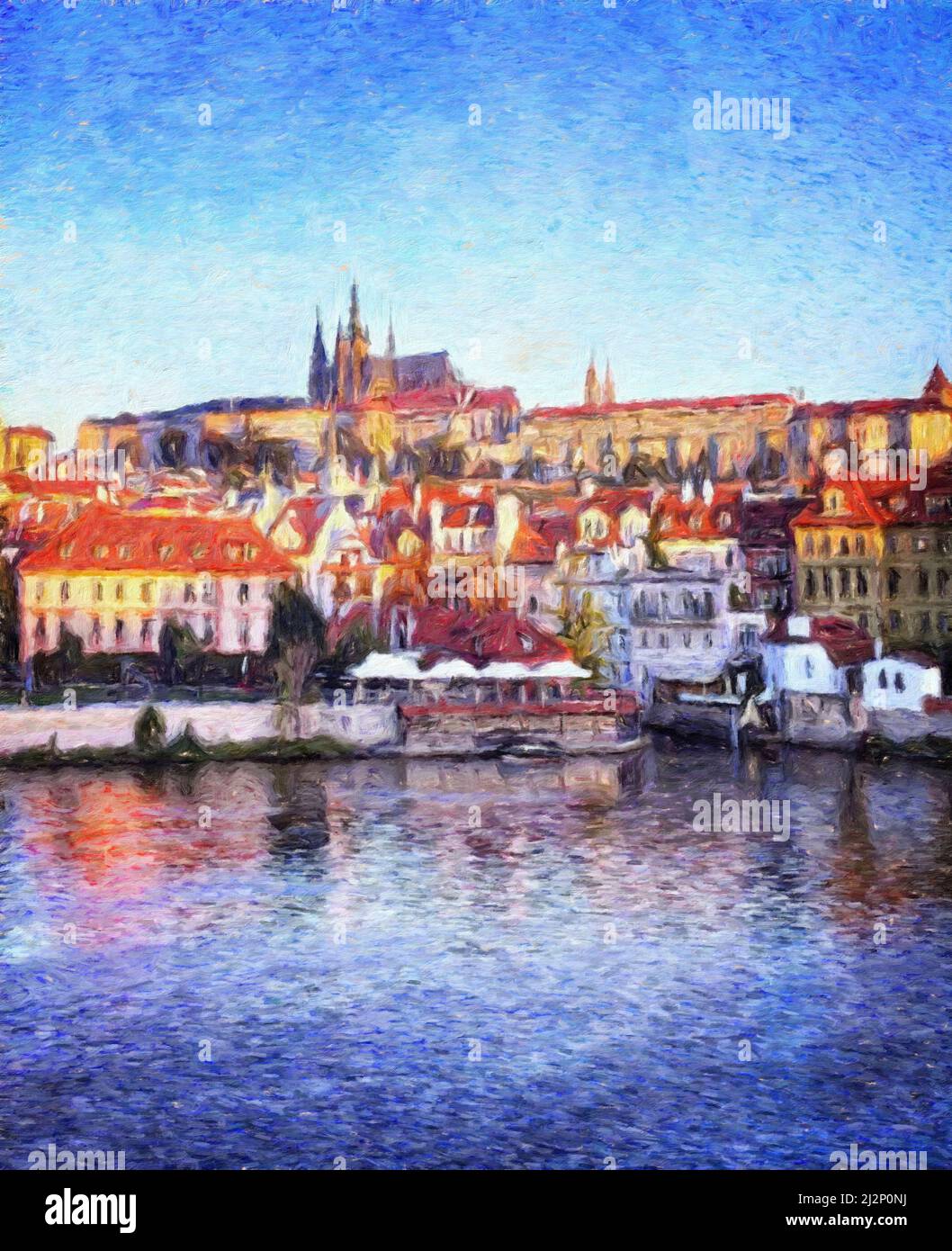 Digital painting modern artistic artwork, Prague Czechia, drawing in ...