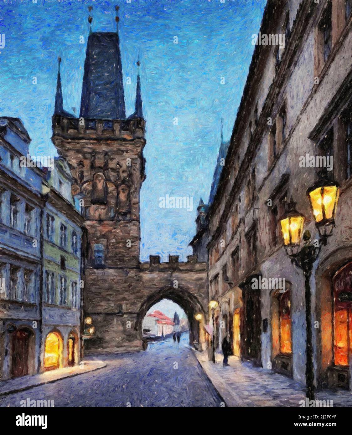 Digital painting modern artistic artwork, Prague Czechia, drawing in ...