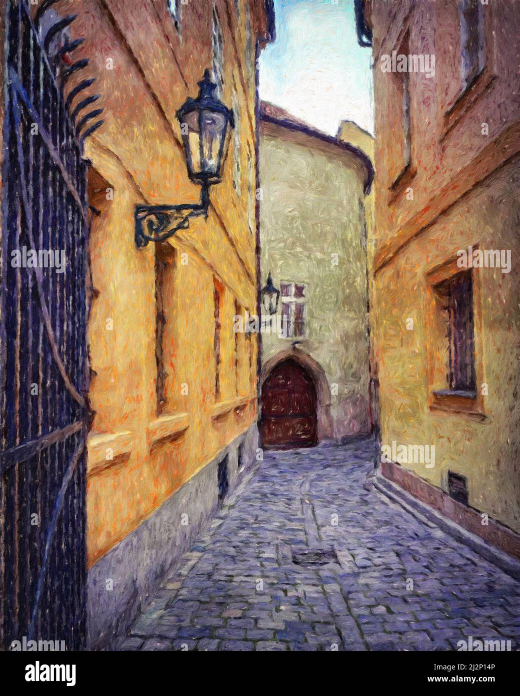 Digital painting modern artistic artwork, Prague Czechia, drawing in ...