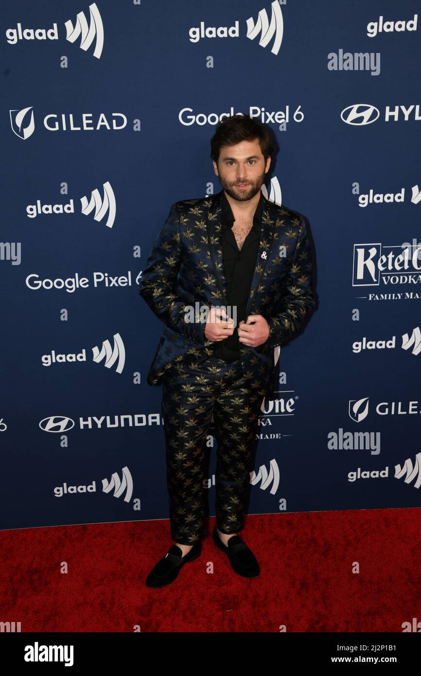 Jake Borelli arrives at the 33rd Annual GLAAD Media Awards at the ...