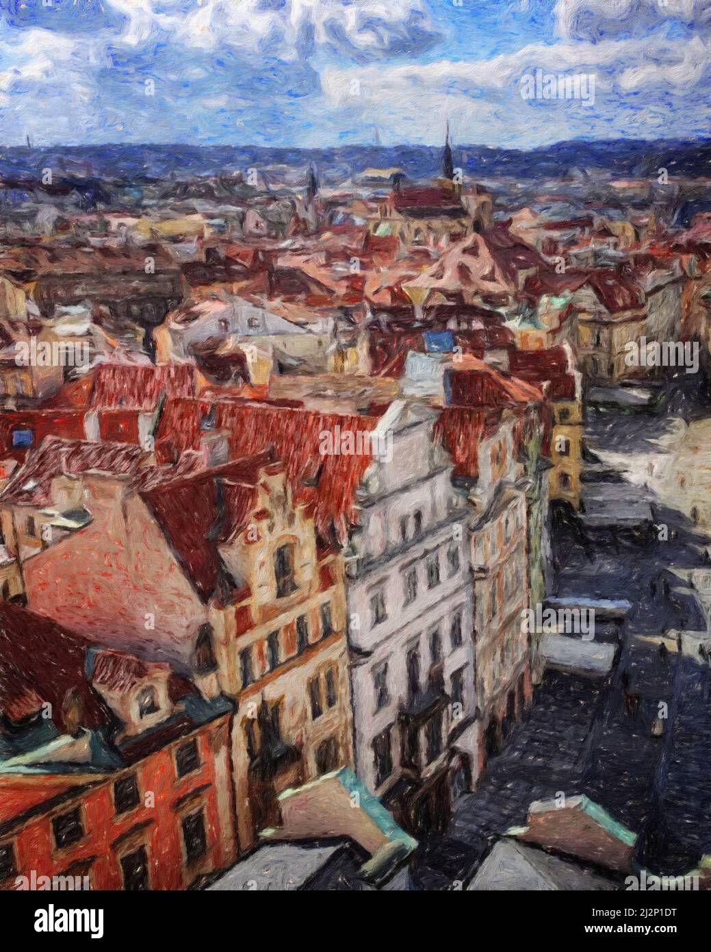 Digital painting modern artistic artwork, Prague Czechia, drawing in ...