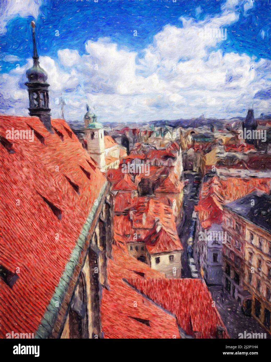 Digital painting modern artistic artwork, Prague Czechia, drawing in ...