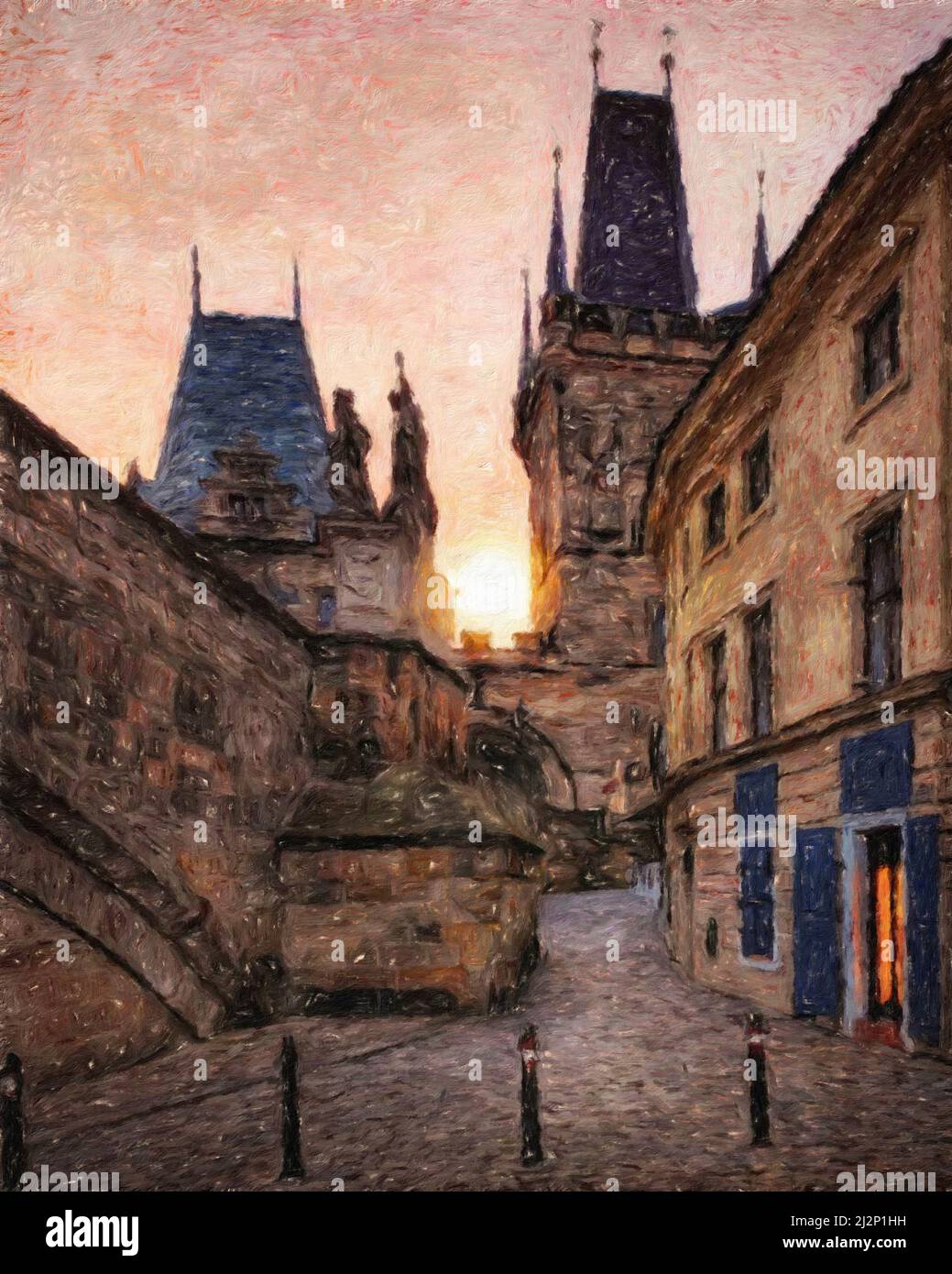 Digital painting modern artistic artwork, Prague Czechia, drawing in ...
