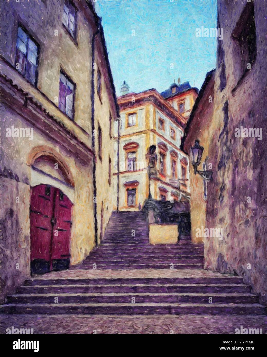 Digital painting modern artistic artwork, Prague Czechia, drawing in ...