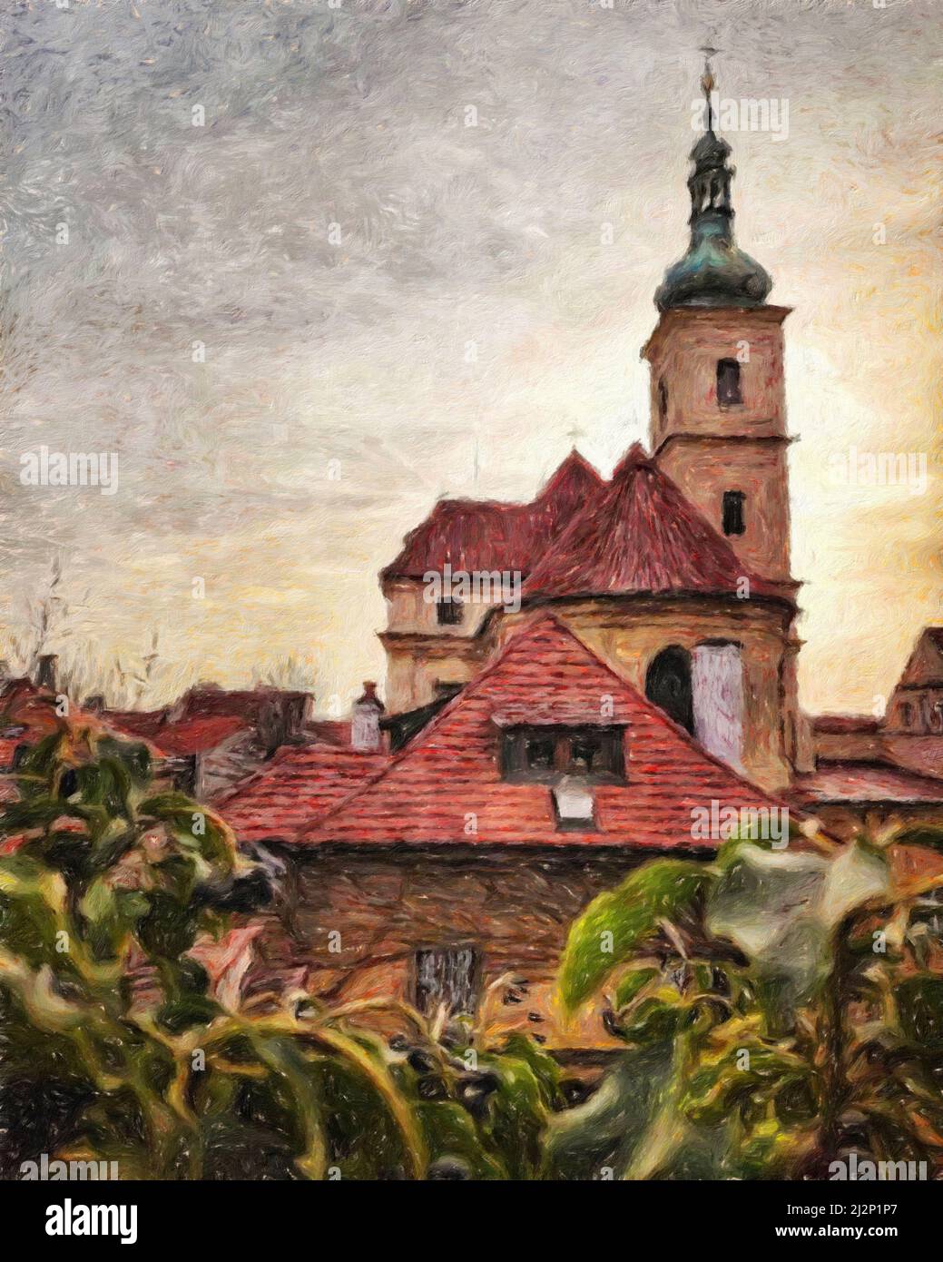 Digital painting modern artistic artwork, Prague Czechia, drawing in ...