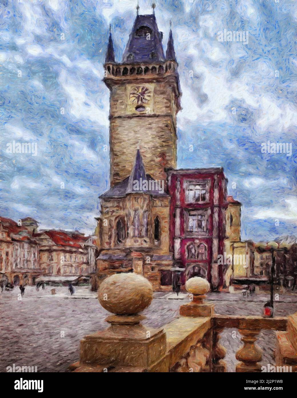 Digital painting modern artistic artwork, Prague Czechia, drawing in ...