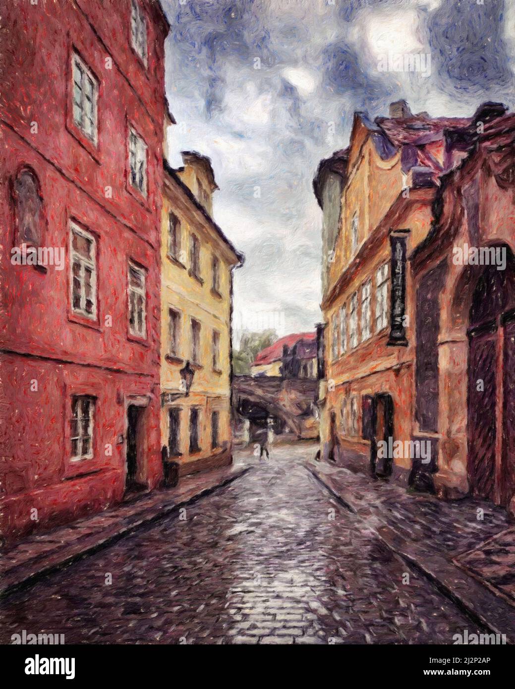 Digital painting modern artistic artwork, Prague Czechia, drawing in ...