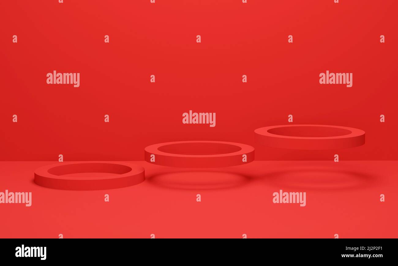 Three circle floating on red background. Abstract minimal scene ...