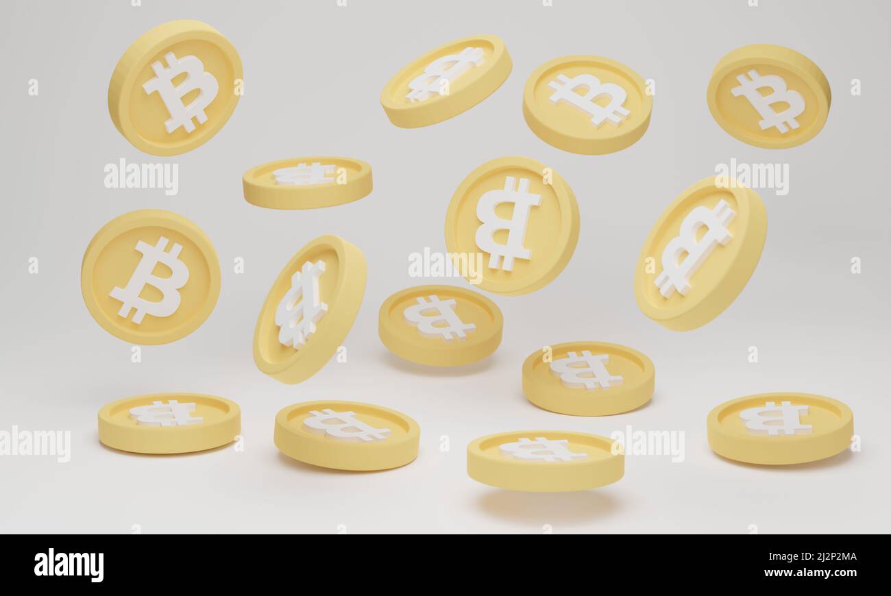 Coins bitcoin falling on a white background. 3d render illustration ...
