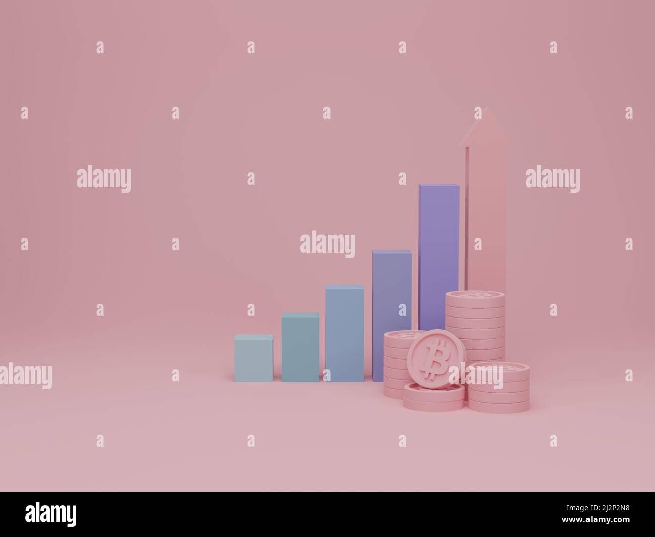 Stair step to growth success and bar graph with btc coin stack ...