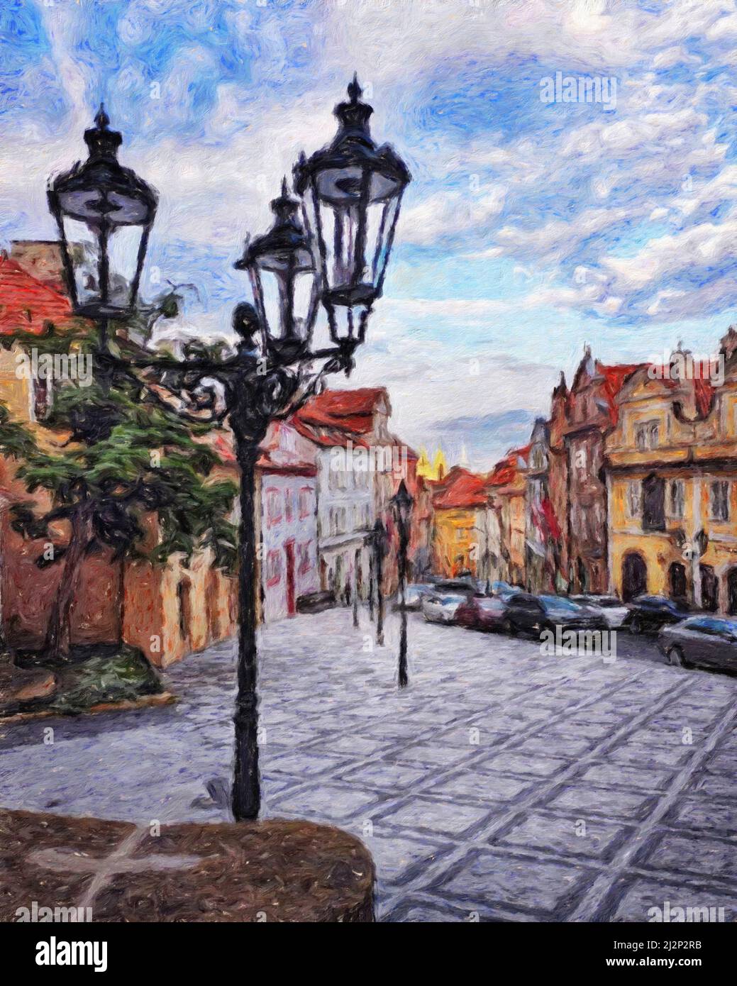 Digital painting modern artistic artwork, Prague Czechia, drawing in ...