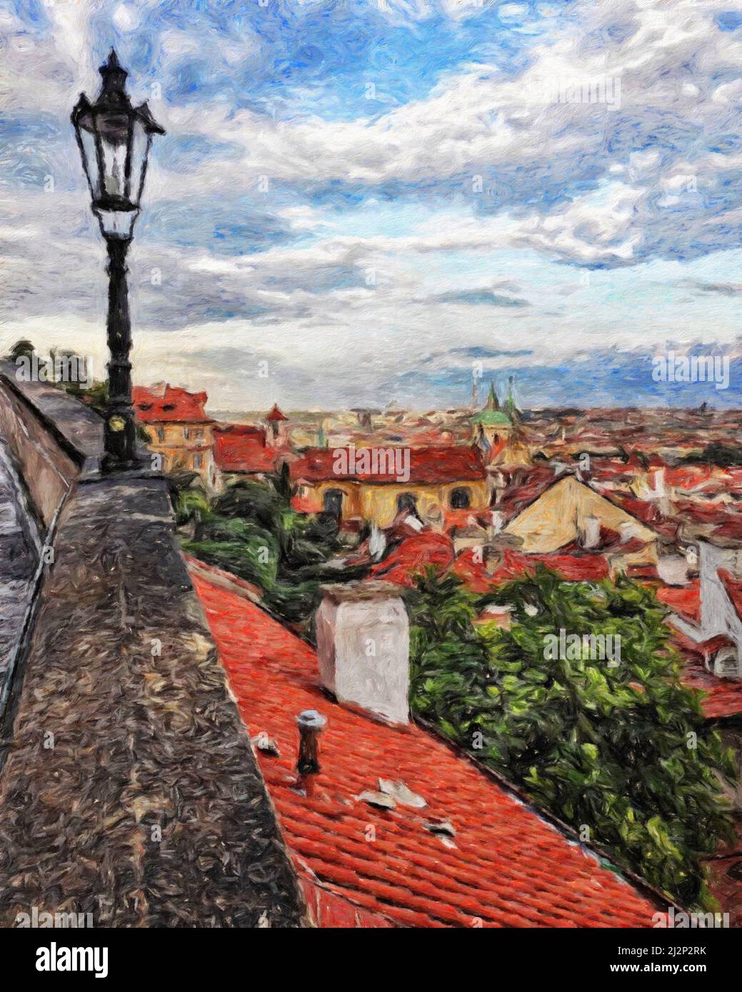 Digital painting modern artistic artwork, Prague Czechia, drawing in ...