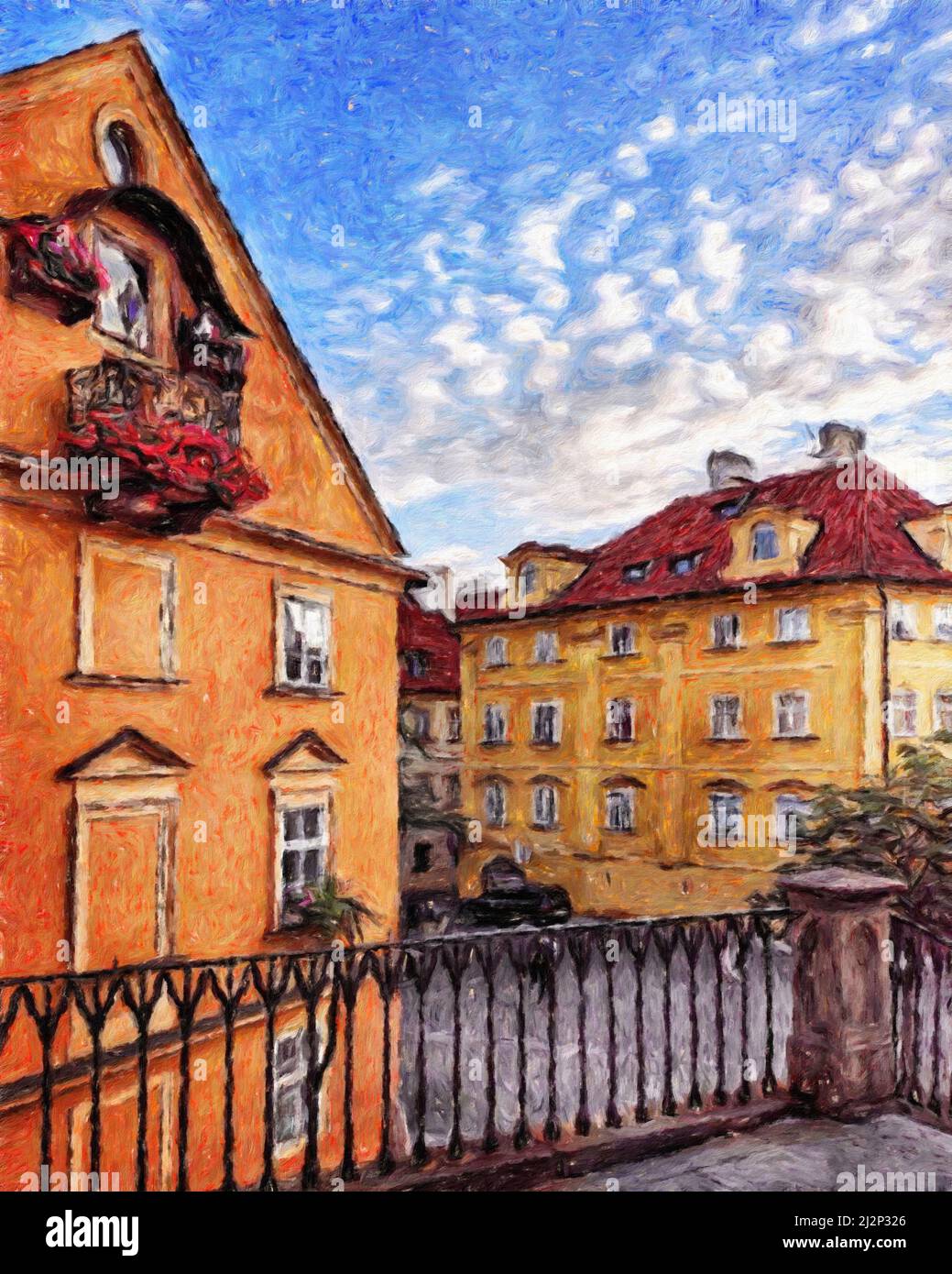 Digital painting modern artistic artwork, Prague Czechia, drawing in ...