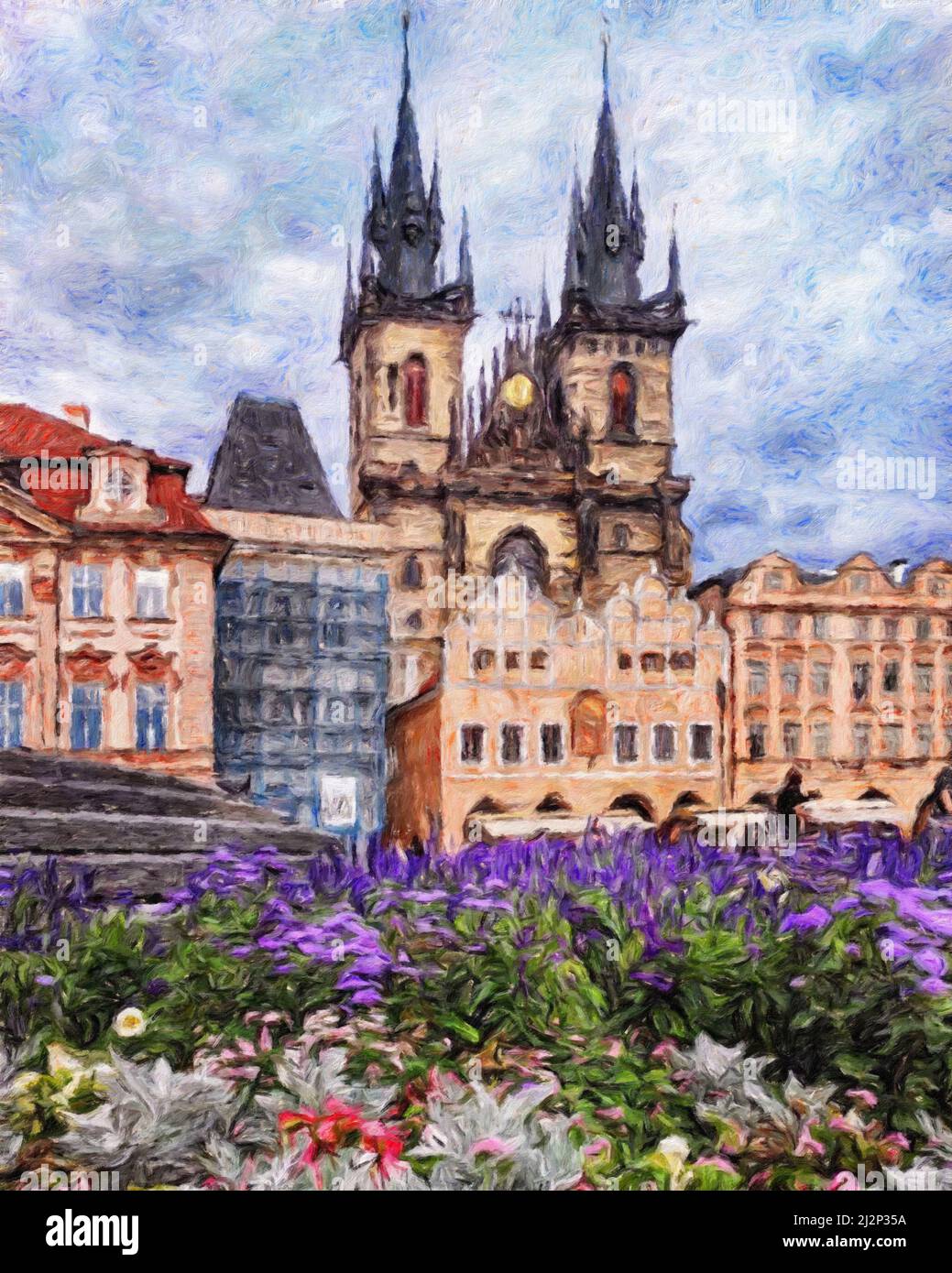 Digital painting modern artistic artwork, Prague Czechia, drawing in ...