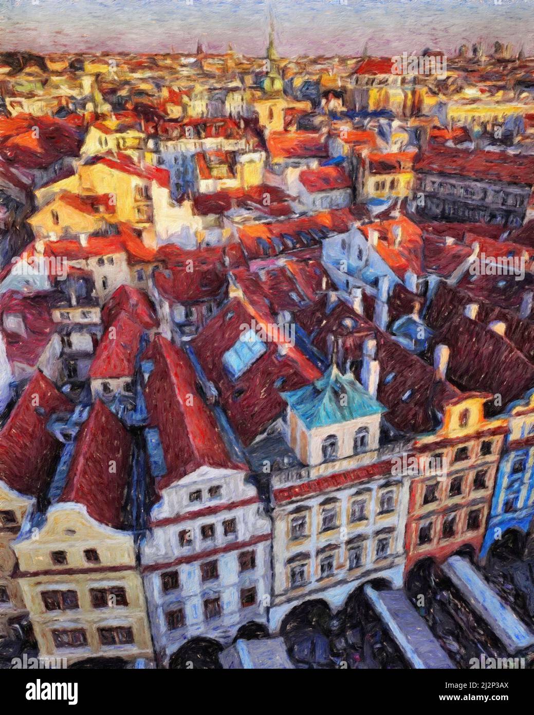 Digital painting modern artistic artwork, Prague Czechia, drawing in ...