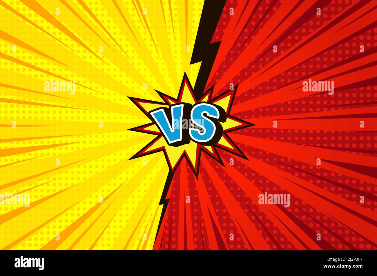 Comic versus competitive concept with radial rays halftone effects ...