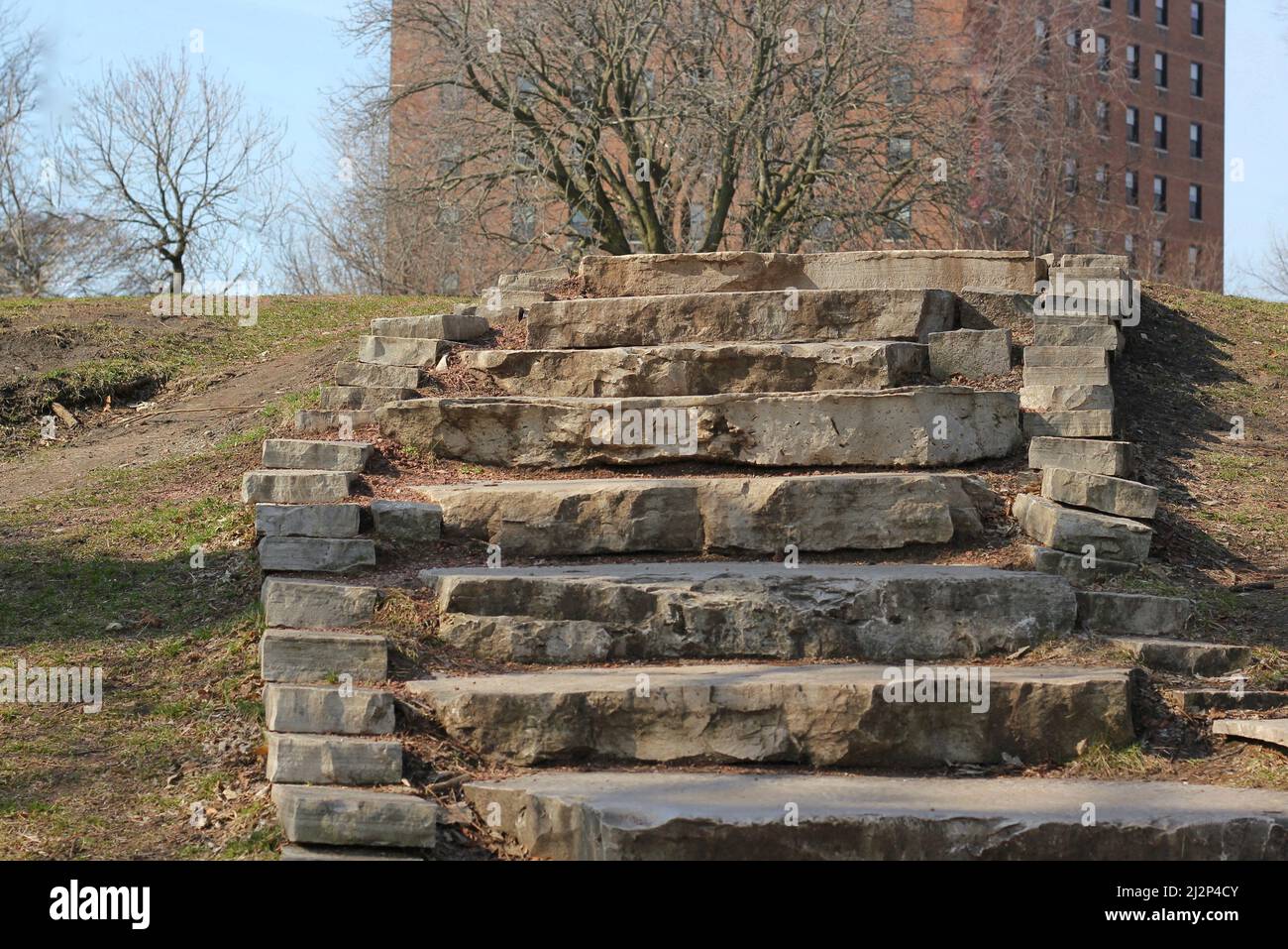 The random pattern of vintage limestone stairs in the park Stock Photo ...